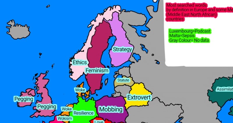 Mapa prikazuje termin koji se u raznim državama najviše guglao prošle ...